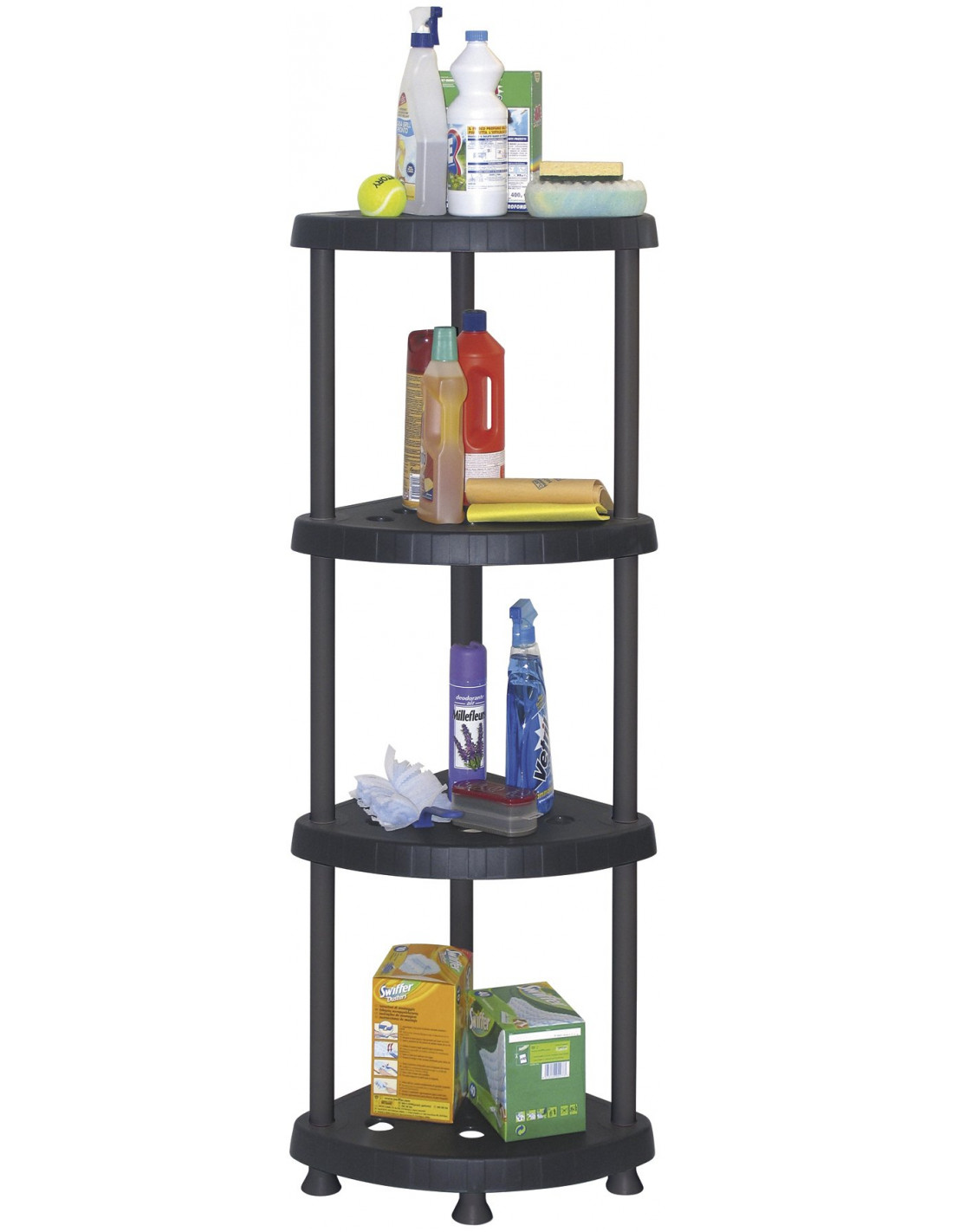 Scaffale modulare angolare a quattro ripiani traforati e fissi in PP ...