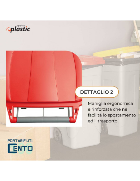 Set 4 bidoni 100 litri per raccolta differenziata - fondo grigio e coperchi colorati