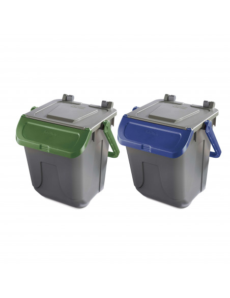 Set 2 bidoni 25 litri per raccolta differenziata - fondo grigio e coperchi con sportelli ...