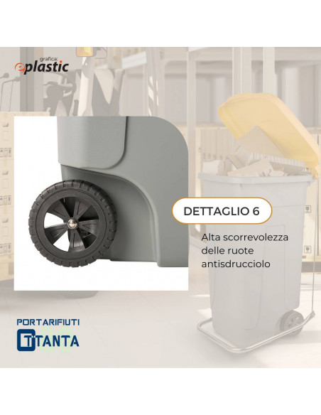 Set 4 Set 4 bidoni 80 litri per raccolta differenziata - fondo grigio e coperchi colorati