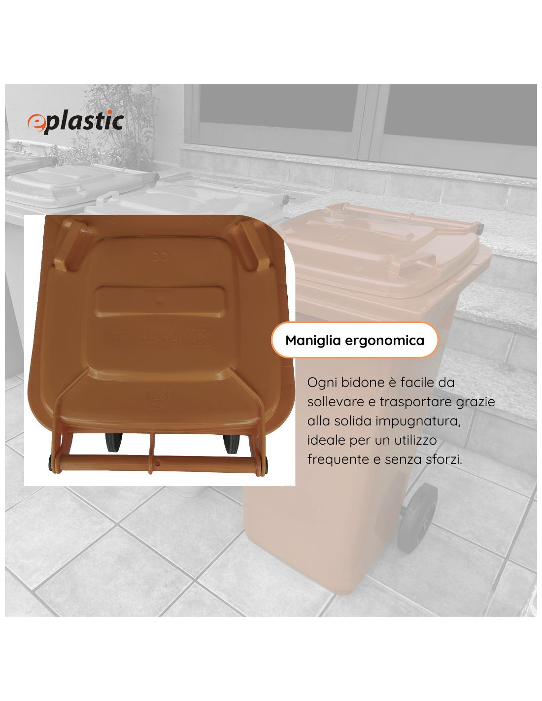 Bidone carrellato monocolore 240 litri per raccolta differenziata
