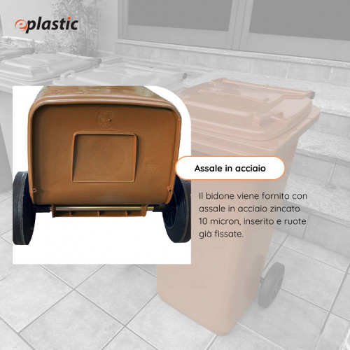 Bidone carrellato monocolore 240 litri per raccolta differenziata